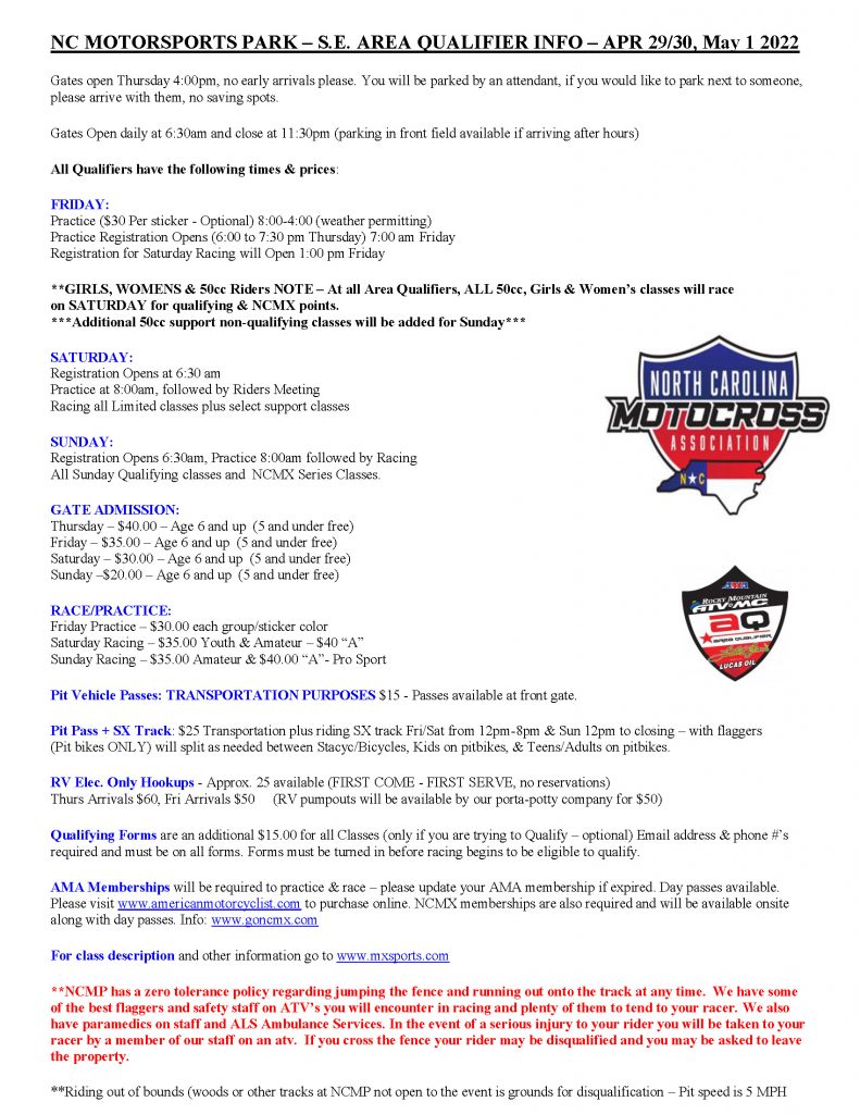 North Carolina Motorsports Park – Dirt Bike MX & Trail Riding in ...