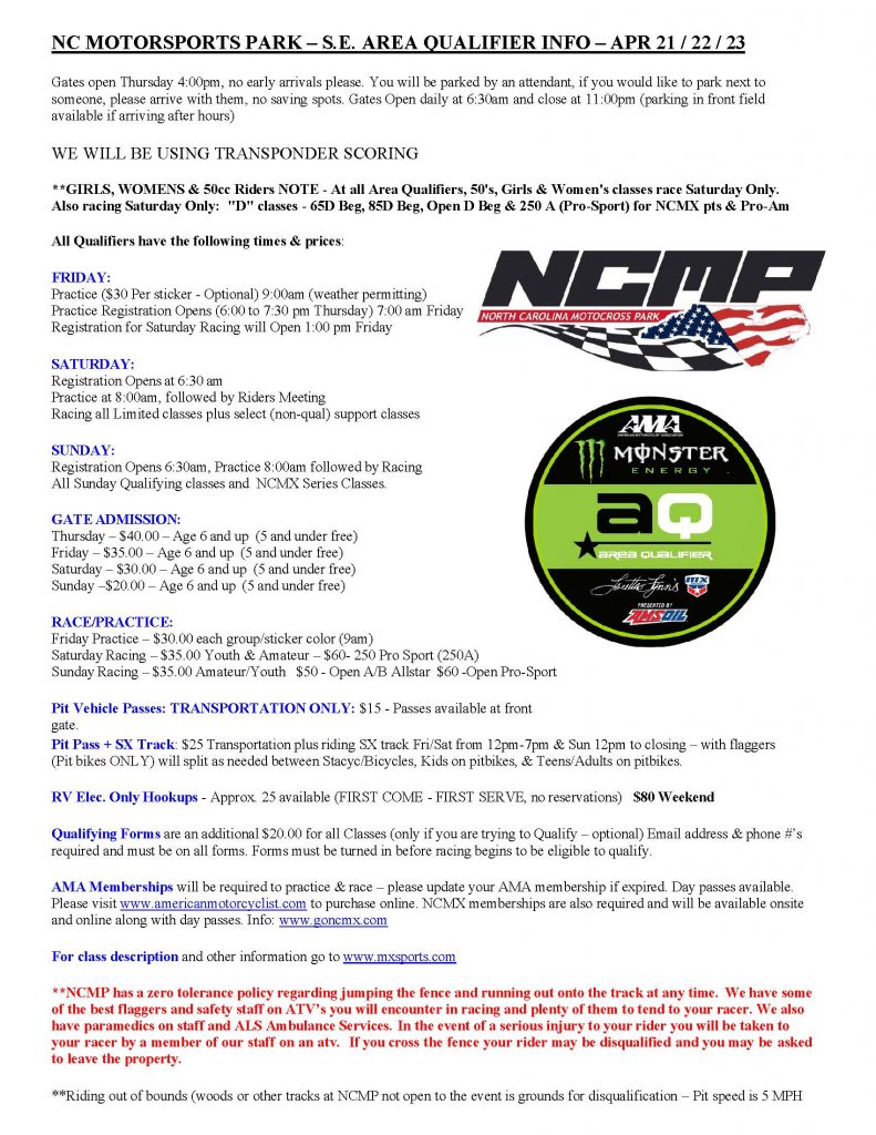 North Carolina Motorsports Park – Dirt Bike MX & Trail Riding in ...